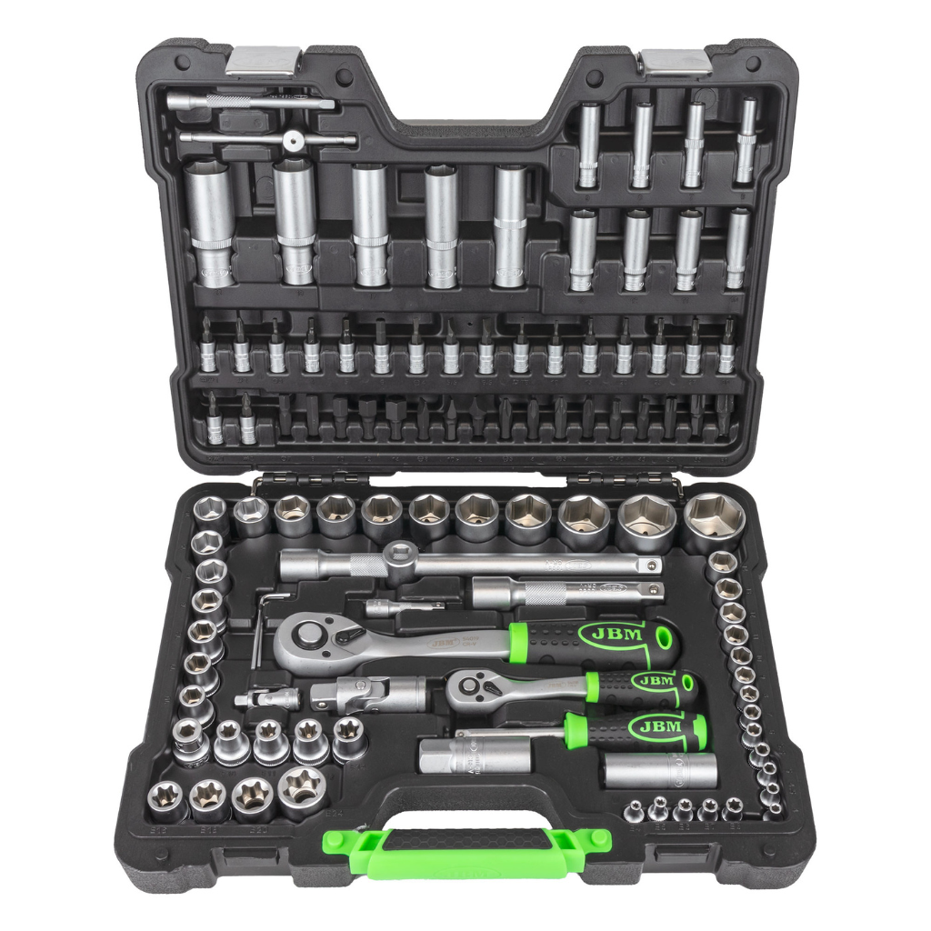 JBM Socket Set Tool Kit 108pc With Zinc Finish 1/2" & 1/4" Tools Hexag ...